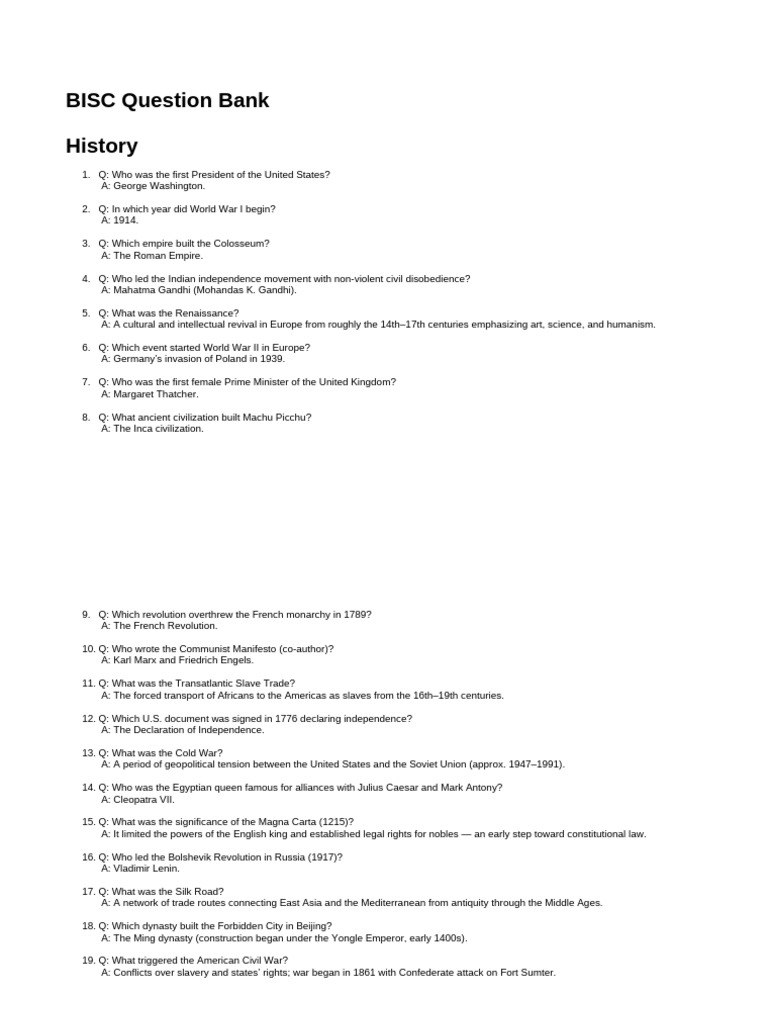 BISC Question Bank For The Year 2025-26 | PDF | English Language | Word