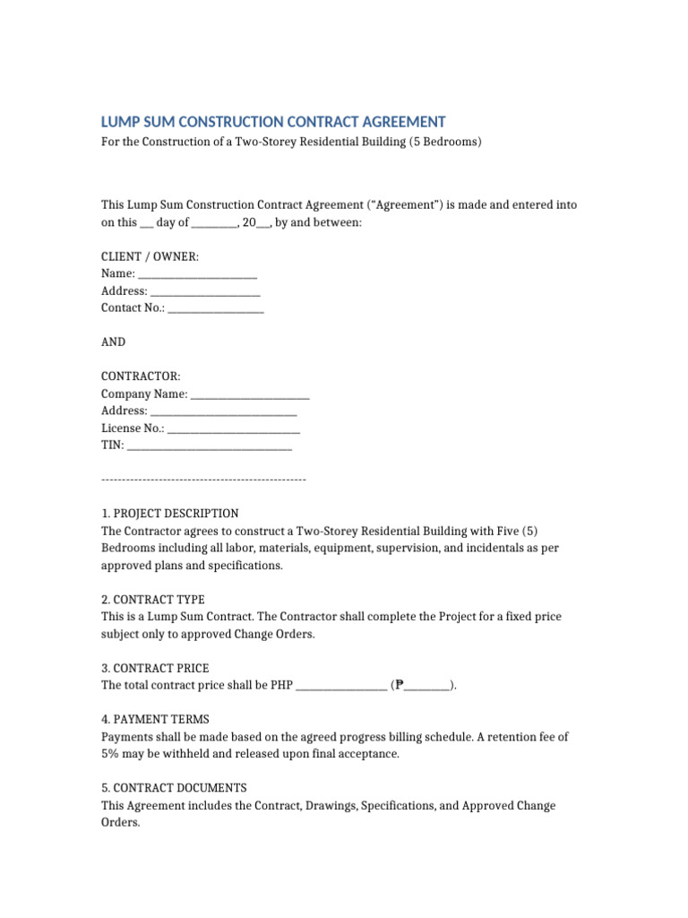 Lump Sum Construction Contract | PDF | Common Law | Private Law