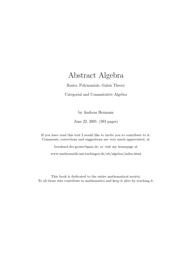 Abstract Algebra - Basic, Polynomials, Galois Theory, Categorial and Commutative Algebra | PDF ...