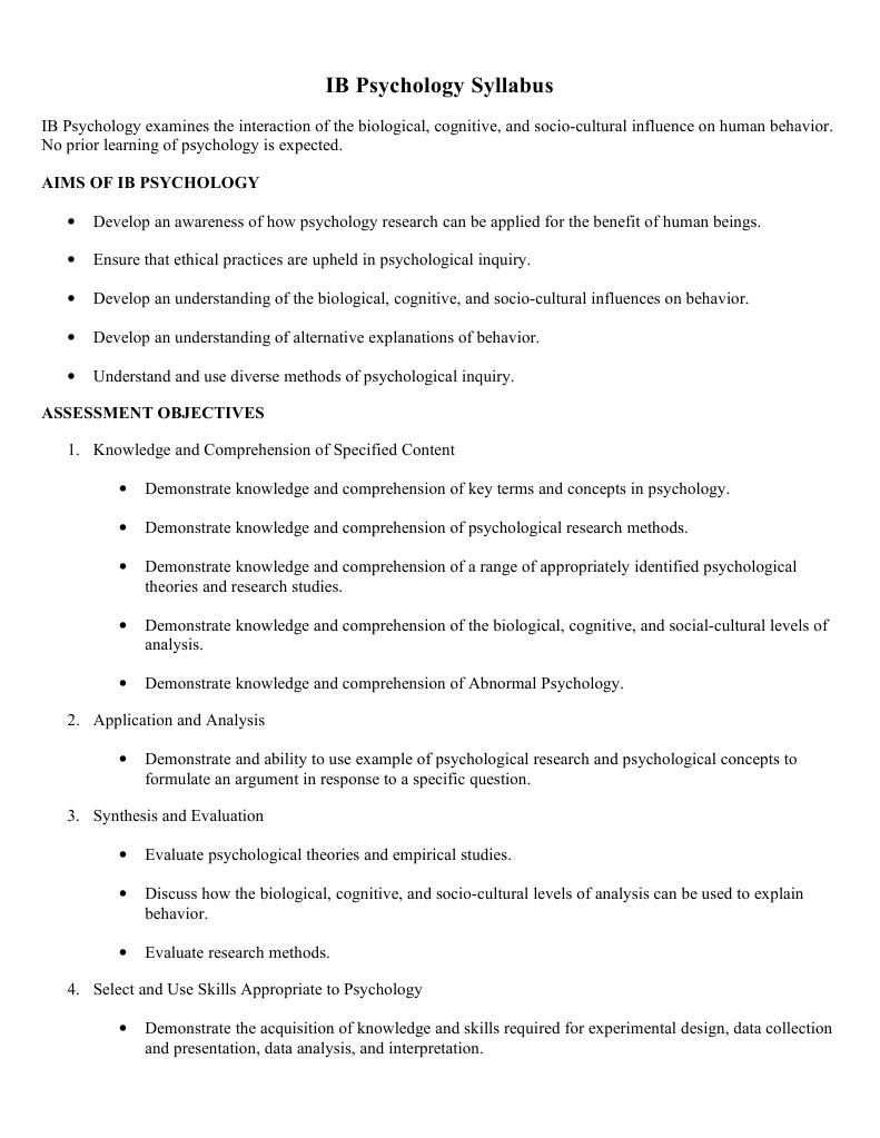 IB Psychology Syllabus Overview 2025 | PDF | Psychology | Reading ...