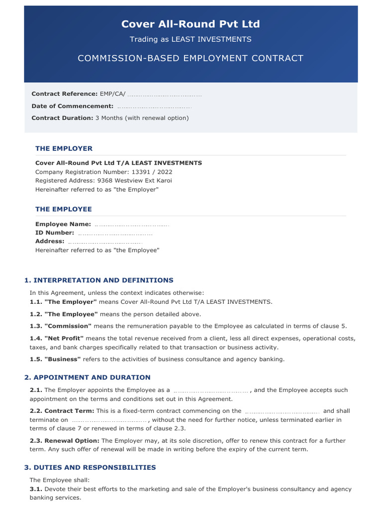 Least Investments Contract | PDF | Expense | Employment