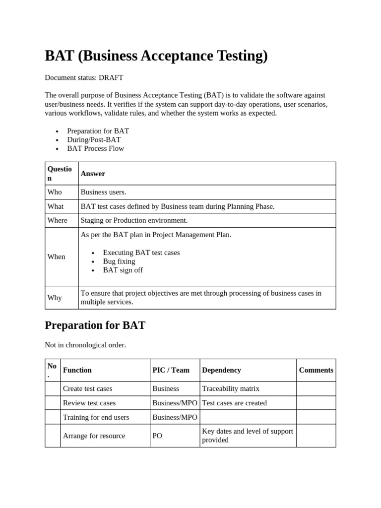 BAT (Business Acceptance Testing) | PDF | Software Testing ...