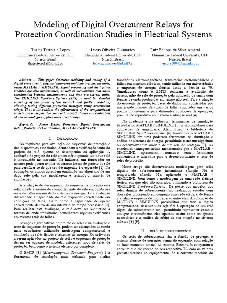 Modeling of Digital Overcurrent Relays For Protection Coordination ...