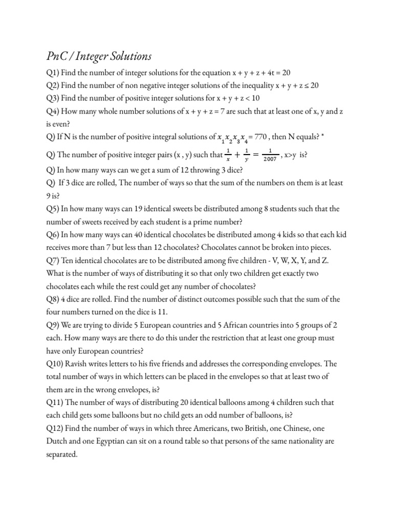 Copy of PnC+Integer Solutions + Quadratic + Polynomials | PDF | Numbers ...