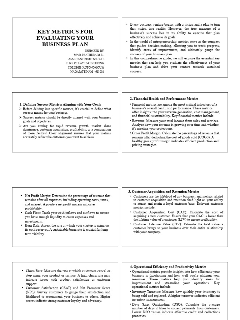 Key Metrics For Evaluating Your Business Plan | PDF | Performance ...