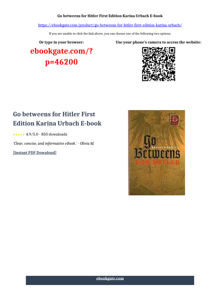Go betweens for Hitler First Edition Karina Urbach ebook testbank ...