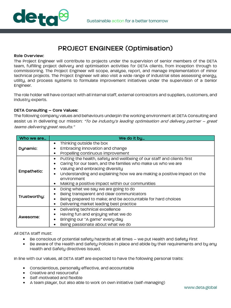 OPT - Project Engineer - Position Description (Optimisation) | PDF ...