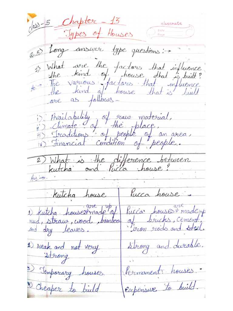 Chapter - 13, Types of Houses, Long Questions - Answers. | PDF