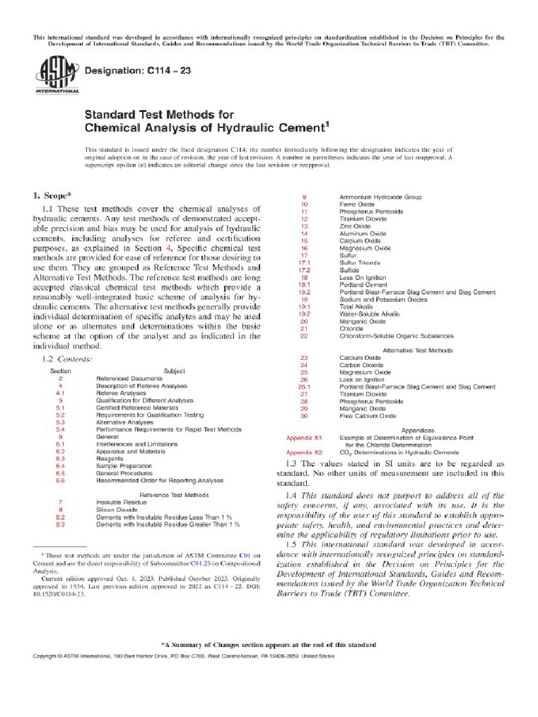 8 - ASTM C114 - Chemical Analysis of Hydraulic Cement | PDF