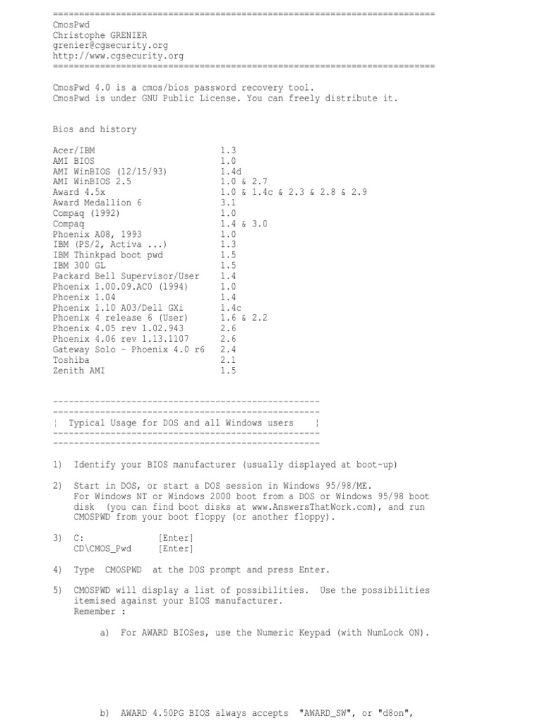 Cmospwd | PDF | Bios | Device Driver