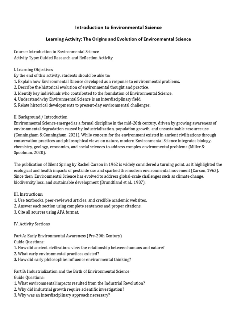 Introduction To Environmental Science Activity | PDF | Environmental ...