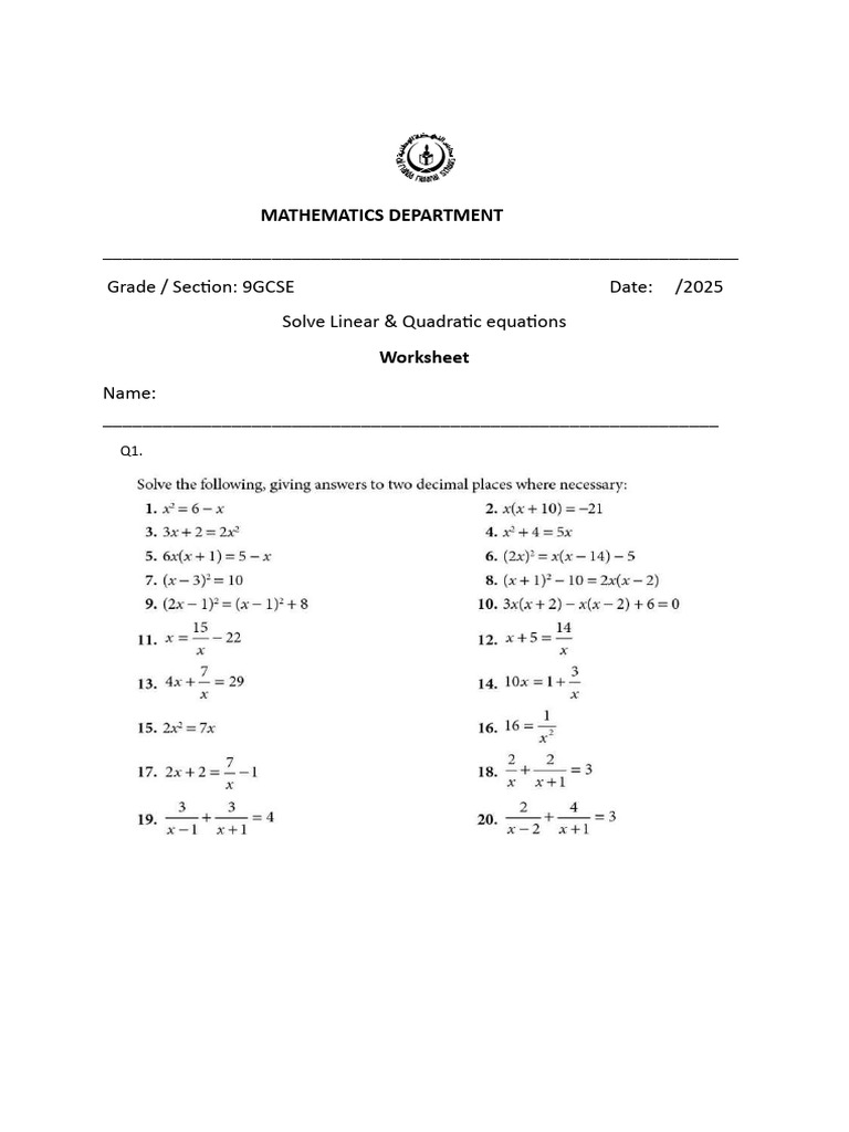 Solve Linear and Quadratic Equations | PDF