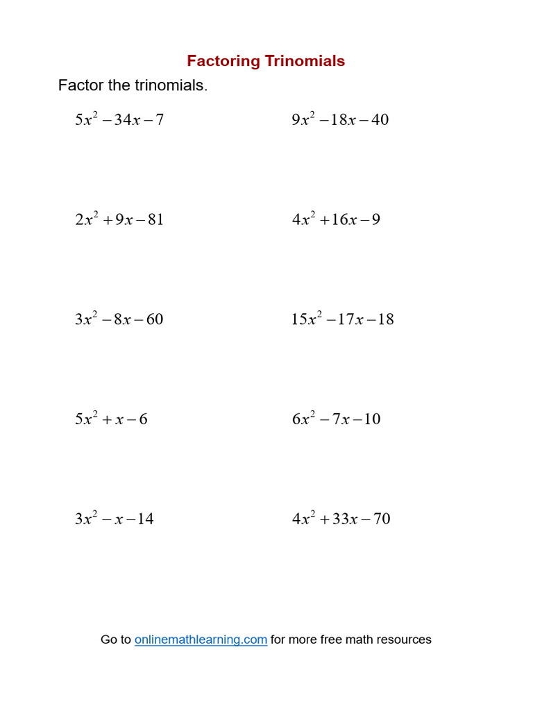 Factor Trinomials Worksheet3 | PDF