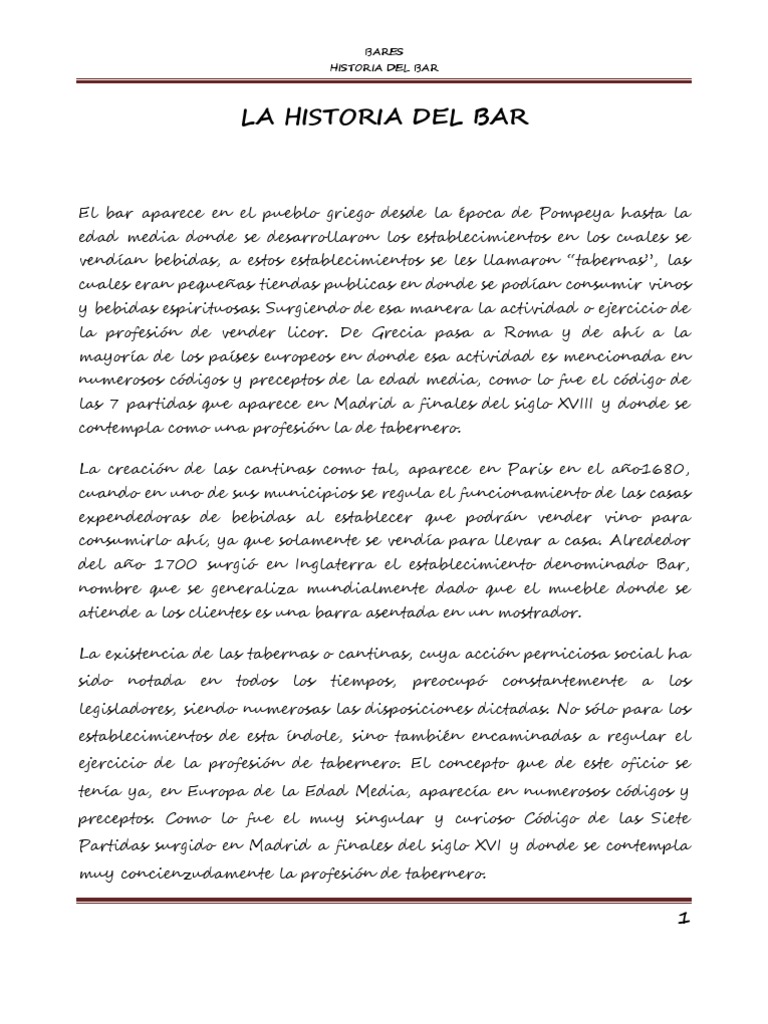 La Historia Del Bar | PDF | Bar | Viajes por Europa