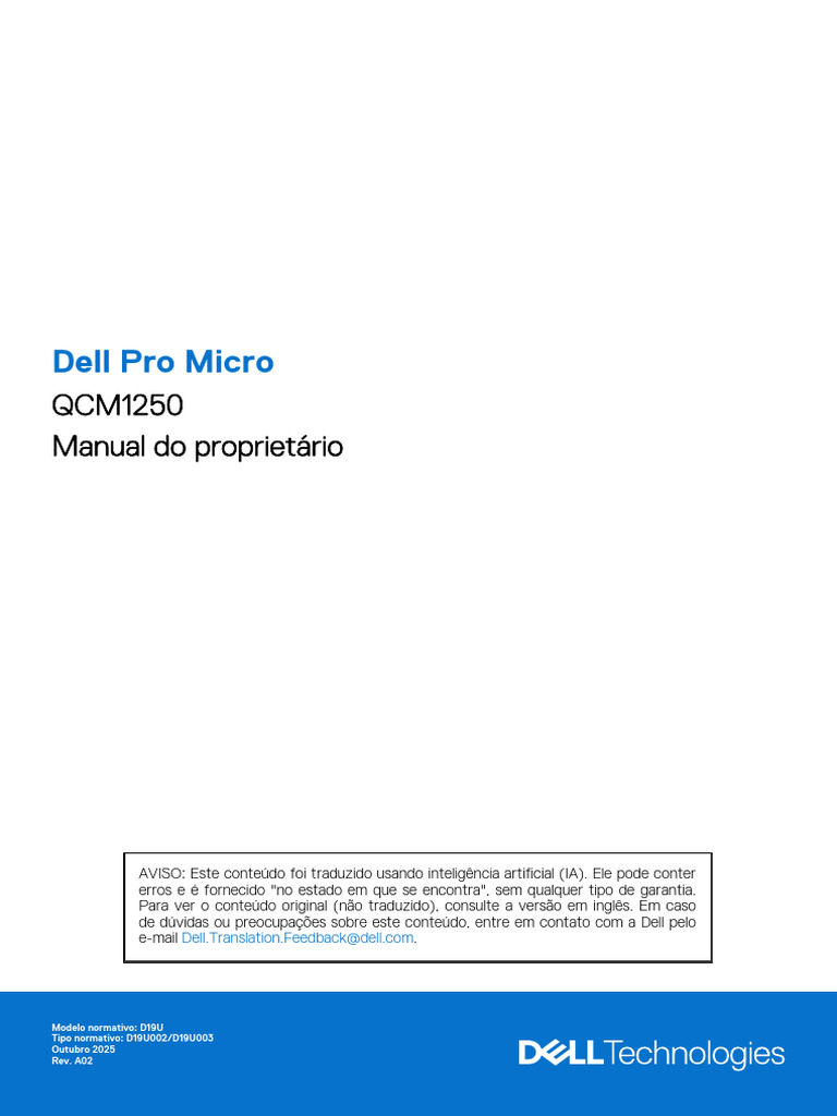 Dell Pro Micro qcm1250 Om PT BR | PDF