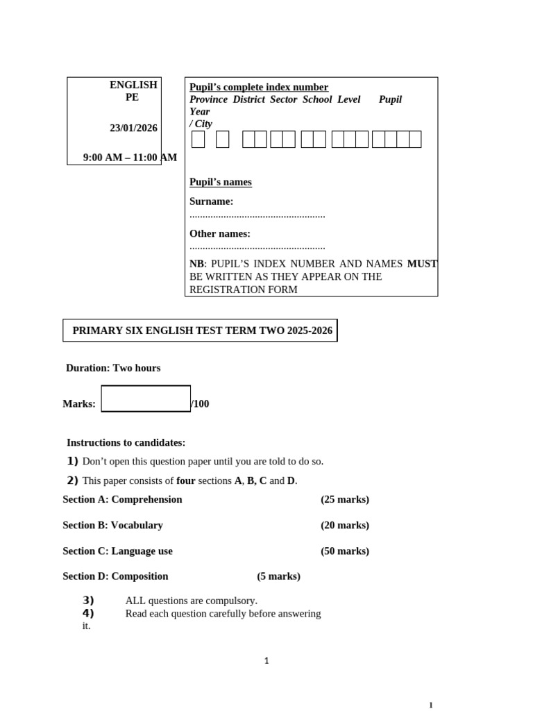 p6 English Test Second Term 2025-2026 | PDF | Water | Water Pollution