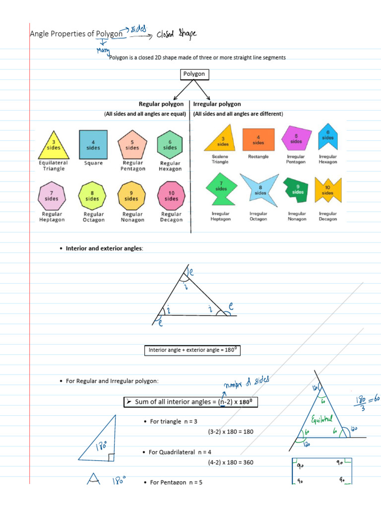 Angle Properties of Polygon (Notes) | PDF | Polygon | Angle