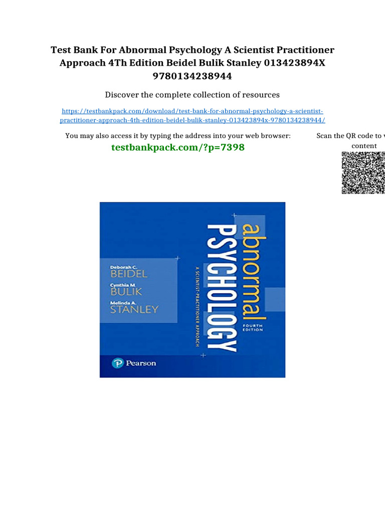 Test Bank for Abnormal Psychology A Scientist Practitioner Approach 4th ...