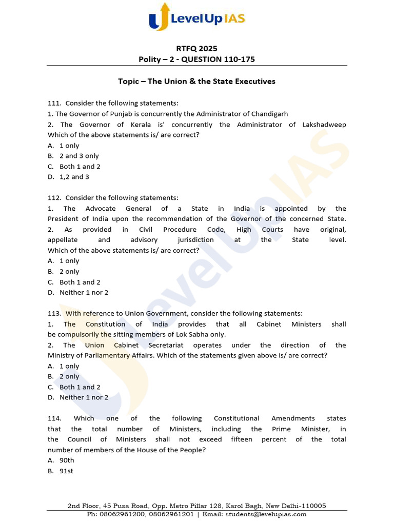 RTFQ - Part 2 - Polity (1) | PDF | Government Of India | Elections
