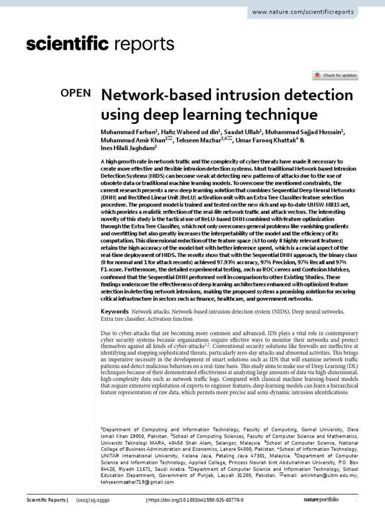 Network-Based Intrusion Detection Using Deep Learning Technique | PDF ...