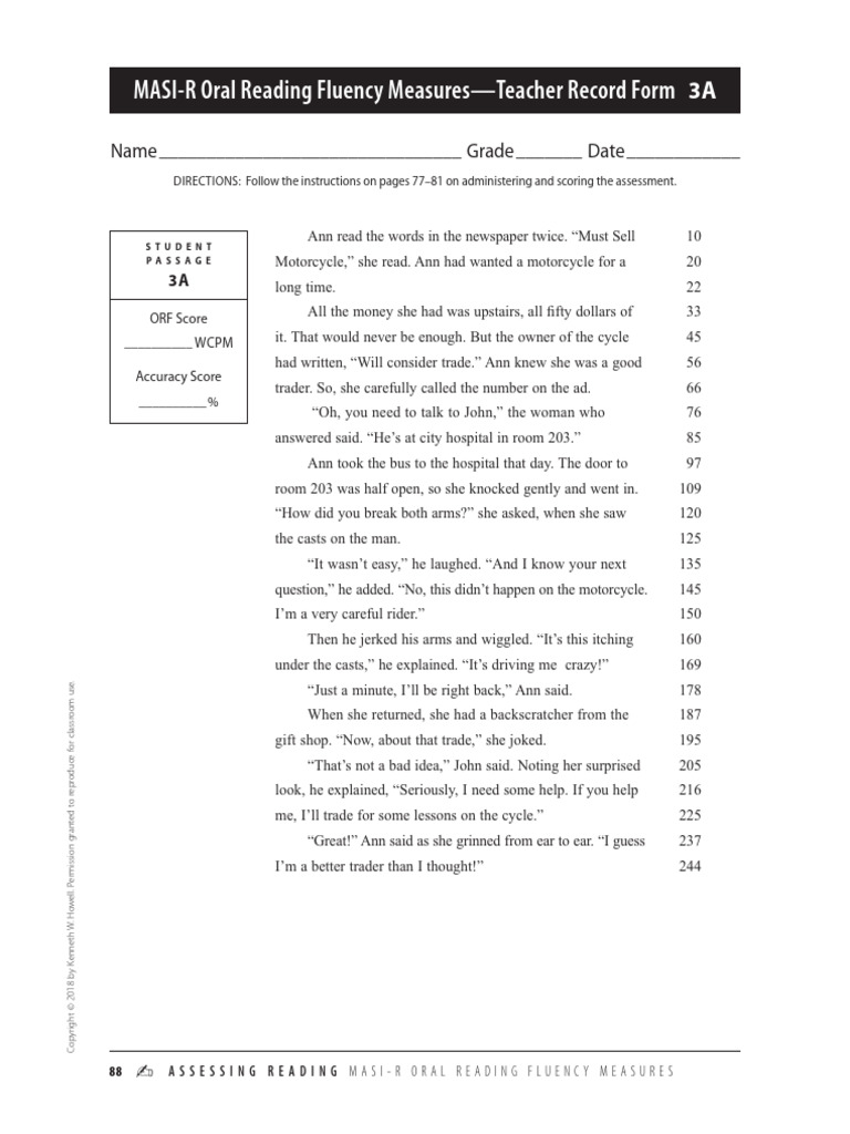 CORE Oral Reading Fluency 3A-3C | PDF