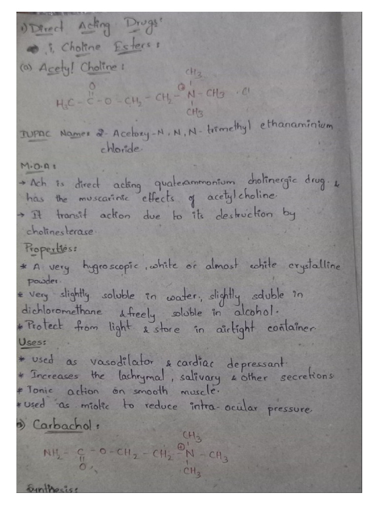 MC Notes Cholinergic Drugs | PDF