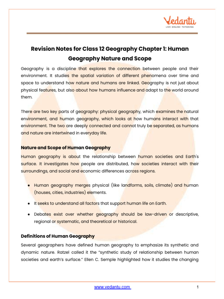 Class 12 Geography Chapter 1 Notes - Fundamentals of Human Geography ...