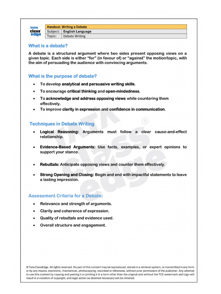 Debate - Handout With Sample | PDF