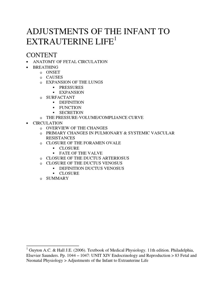 Adjustments of The Infant To Extrauterine Life | PDF | Lung | Circulatory System