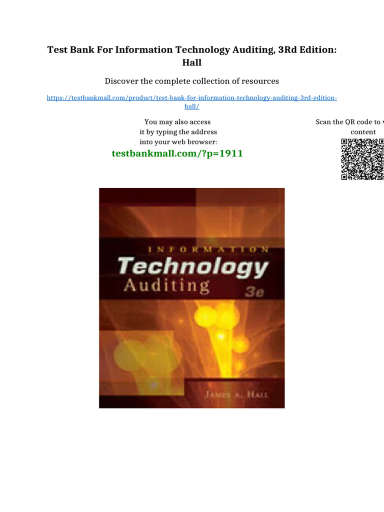 Test Bank for Information Technology Auditing, 3rd Edition: Hall pdf ...