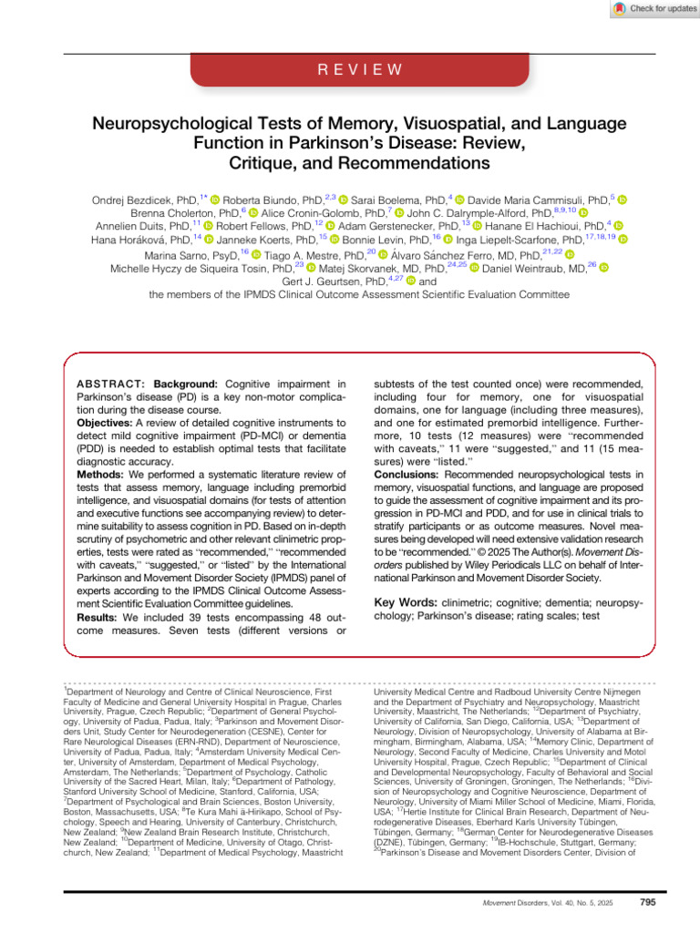 Movement Disorders - 2025 - Bezdicek - Neuropsychological Tests of ...