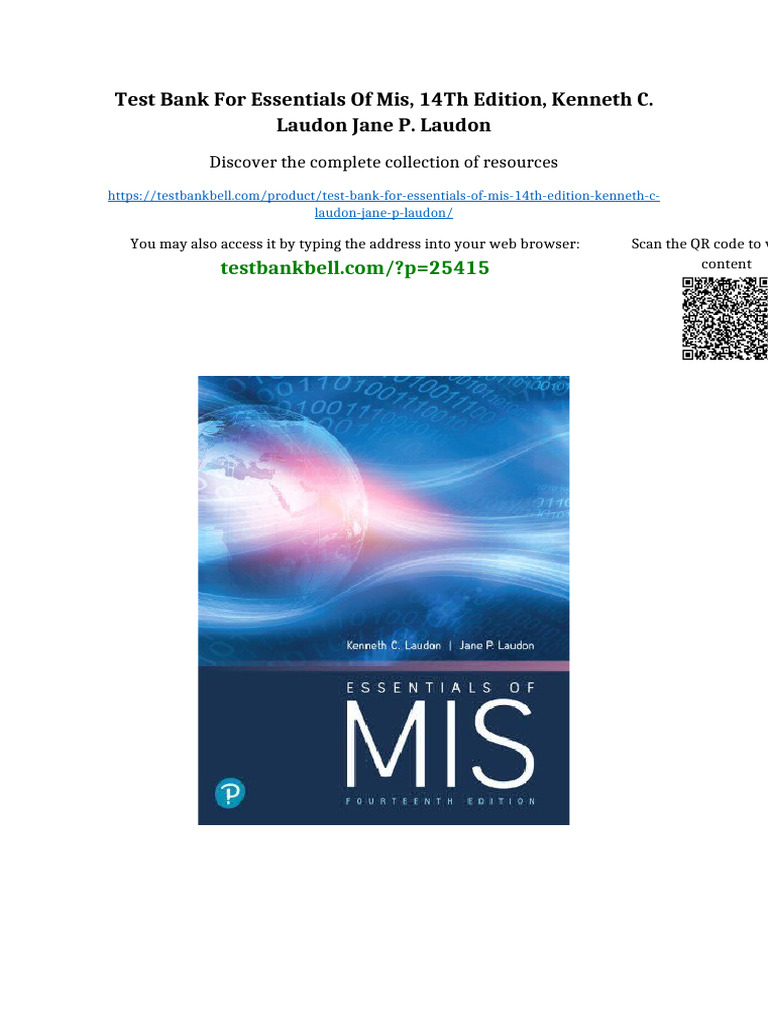 Test Bank for Essentials of MIS, 14th Edition, Kenneth C. Laudon Jane P ...
