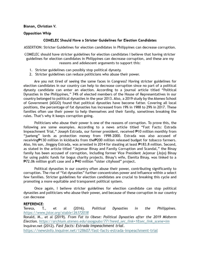 Bianan Christian Opposition Whip. | PDF | Philippines | Government