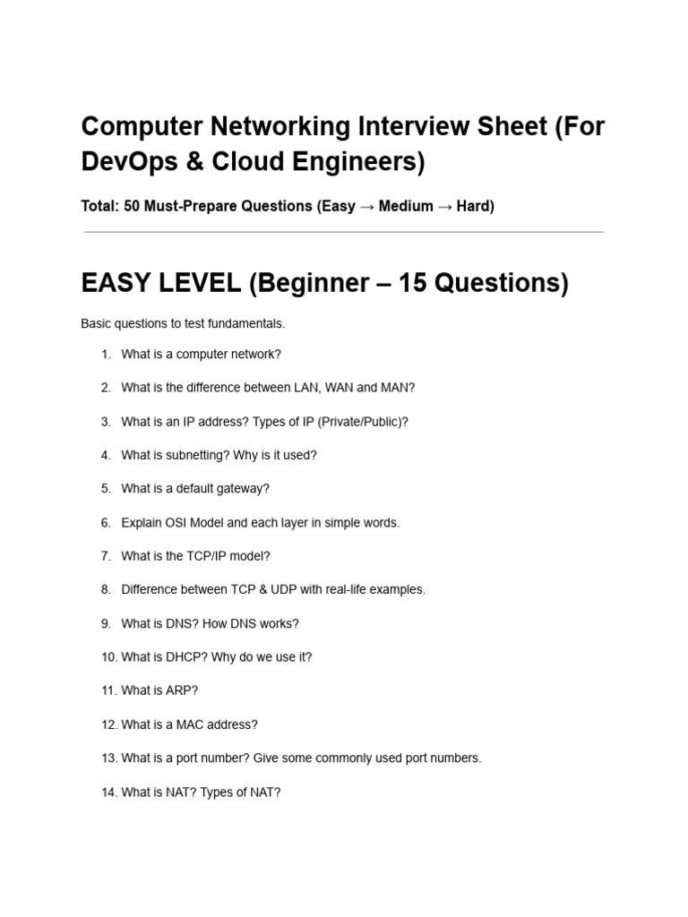 Computer Networking Interview Sheet (For DevOps & Cloud Engineers ...