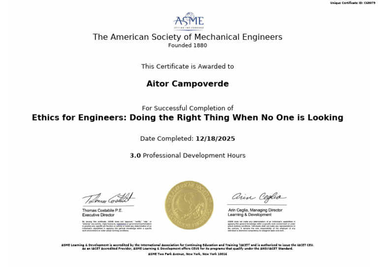 166 5 58567 1766117450 ASME Course PDH Certificate | PDF