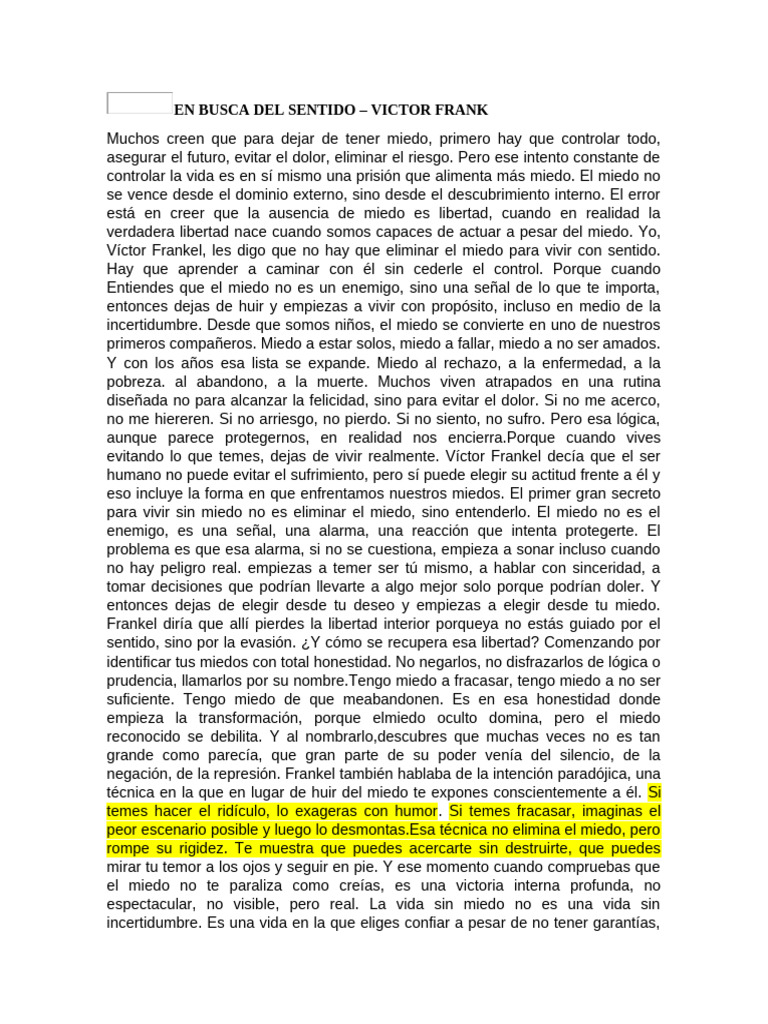 En Busca Del Sentido | PDF | Temor | Verdad