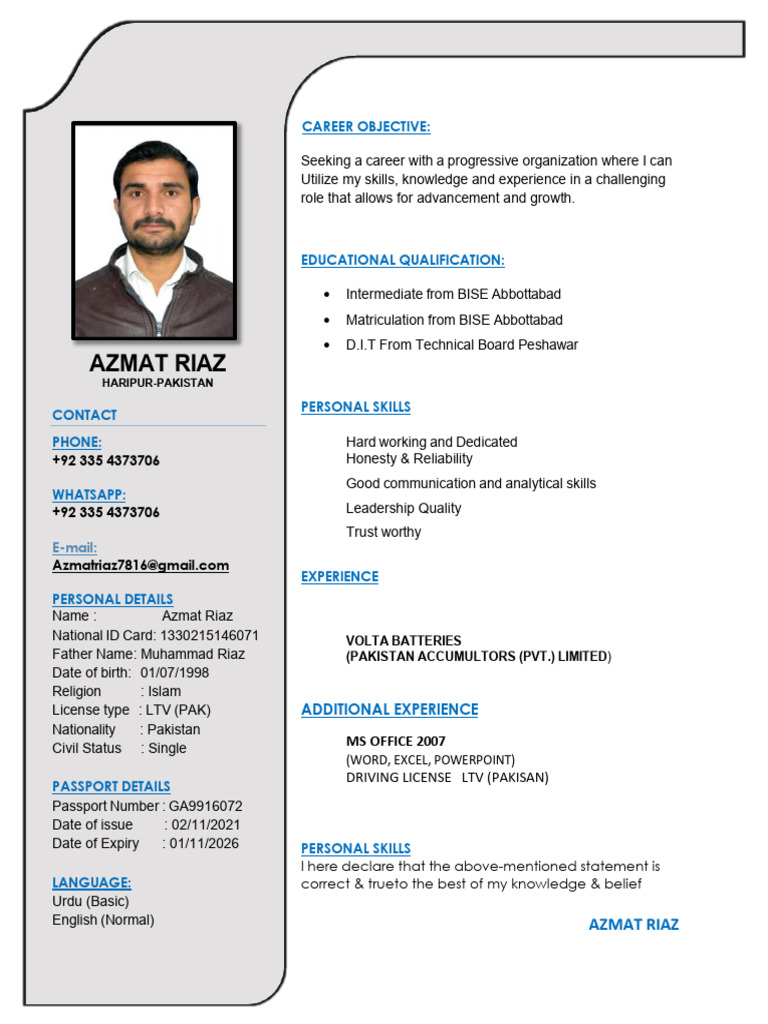 AZMAT RIAZ CV 1 | PDF