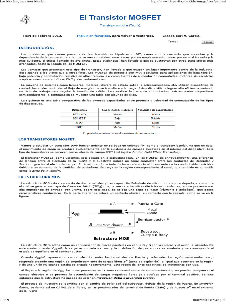 Los Mosfets, Transistor Mosfet | PDF | Mosfet | Transistor
