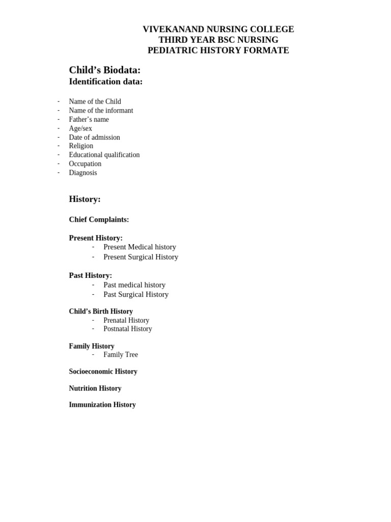 Pediatric History Formate | PDF