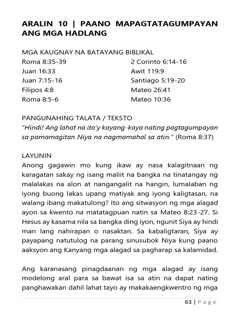 Sol 1 Manual - Pundasyon (Tagalog) - Aralin 10 Paano Mapagtatagumpayan ...