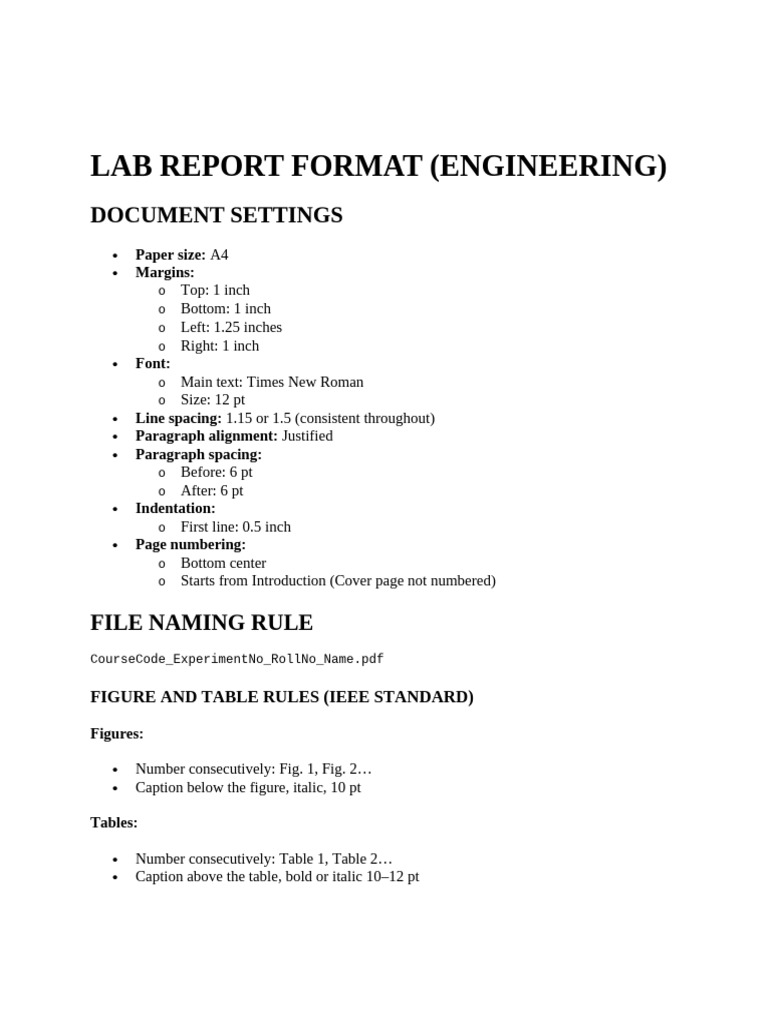 LAB REPORT FORMAT Electrical and Electronics Engineering | PDF