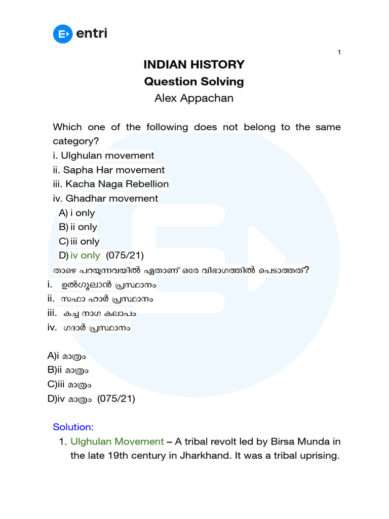 INDIAN HISTORY Question Solving Alex Appachan 15-8-2025 Priyadarsini 1 ...