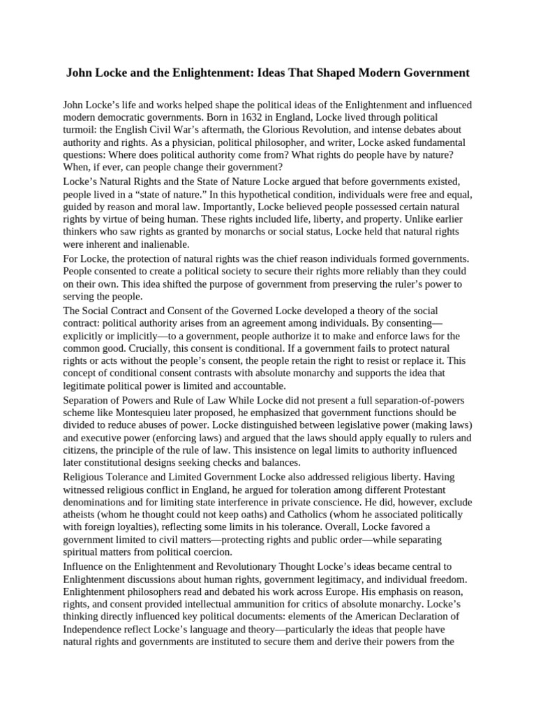 John Locke and Enlightenment Ideas | PDF | John Locke | Social Contract
