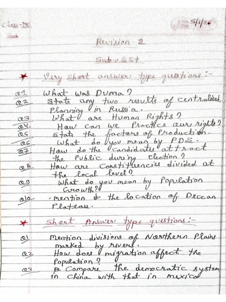 Class 9 SST Revision 2 | PDF