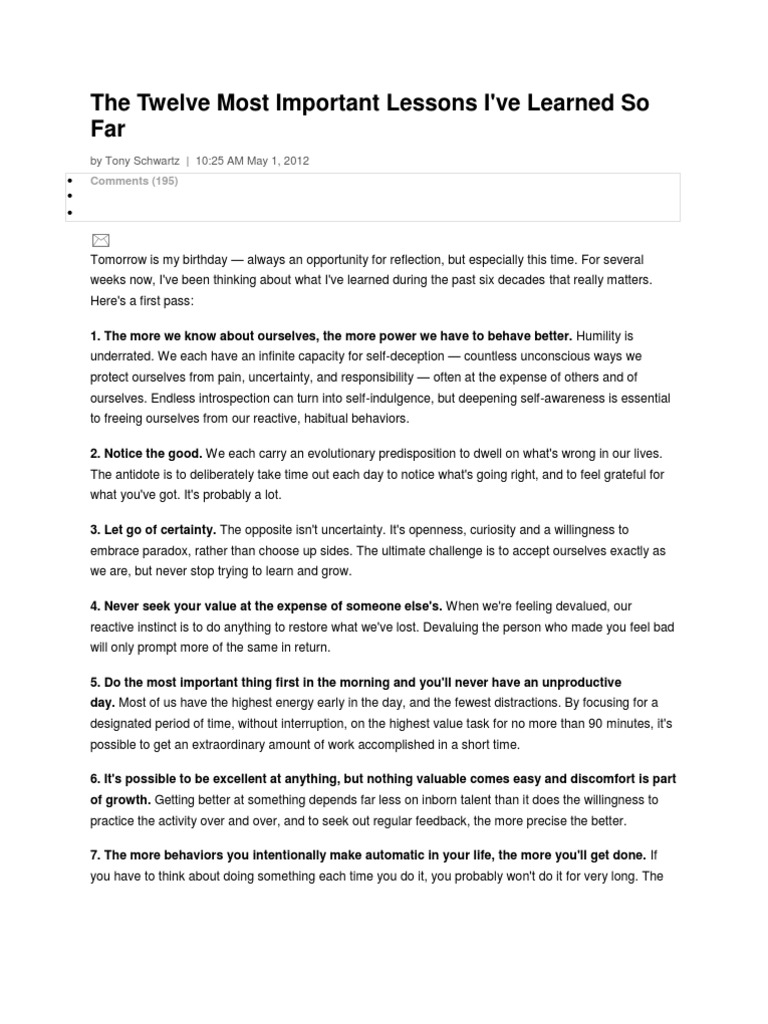 Key Life Lessons Learned So Far | PDF | Self Esteem | Action (Philosophy)
