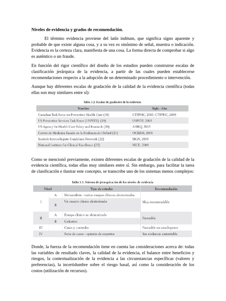 2- Niveles de Evidencia y Grados de Recomendación | PDF
