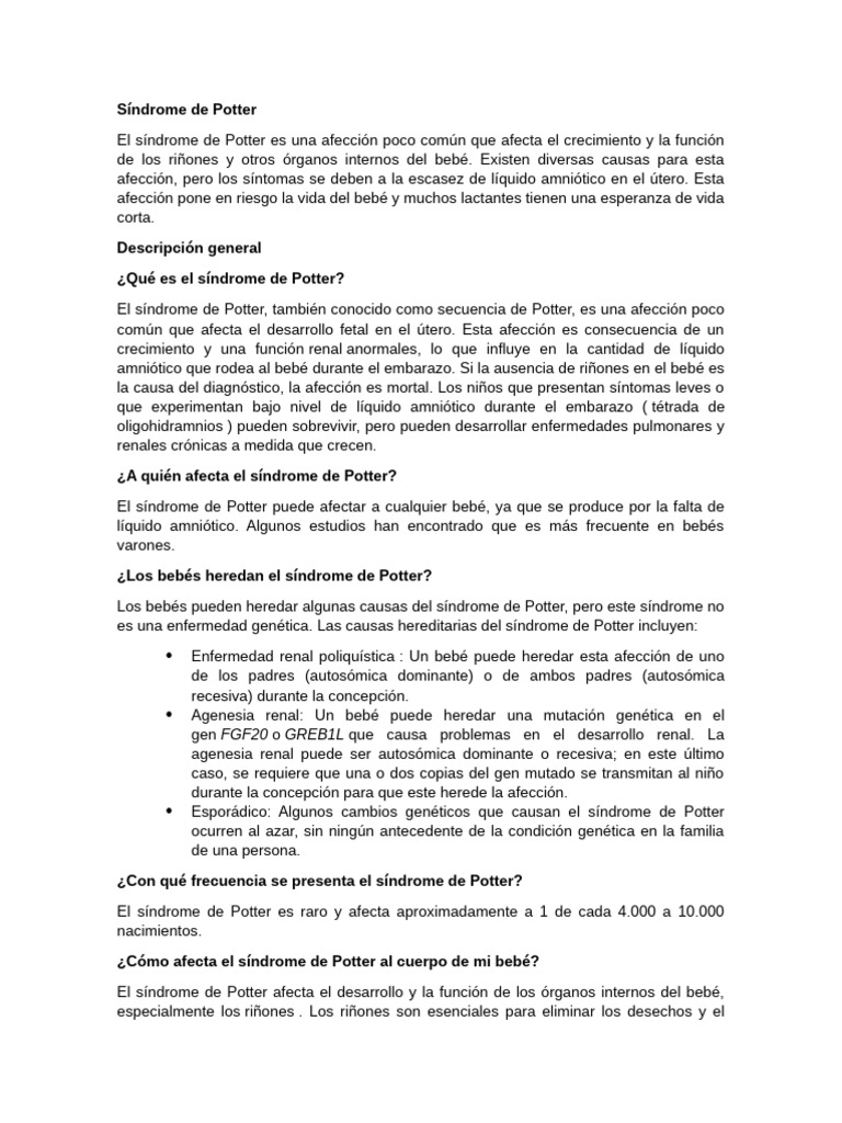 Síndrome de Potter | PDF | El embarazo | Feto
