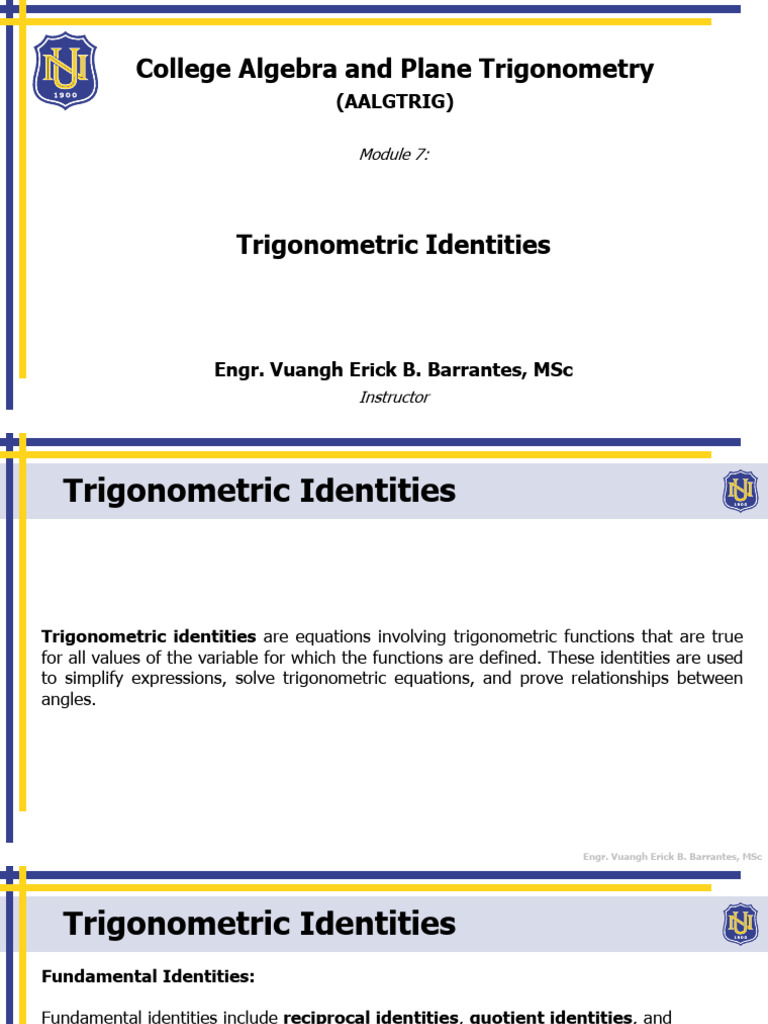 Module 7. Trigonometric Identities (1) | PDF | Trigonometric Functions ...