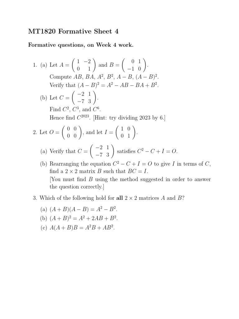 Formative Sheet 4 | PDF