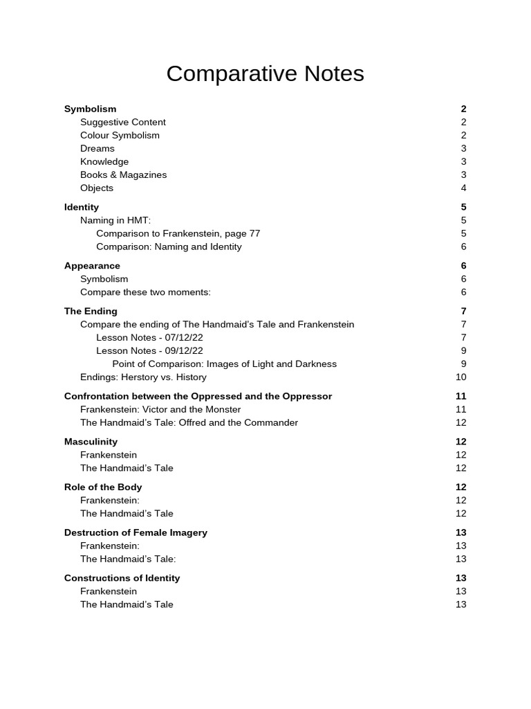 Comparative Notes - Frankenstein and The Handmaid's Tale | PDF ...